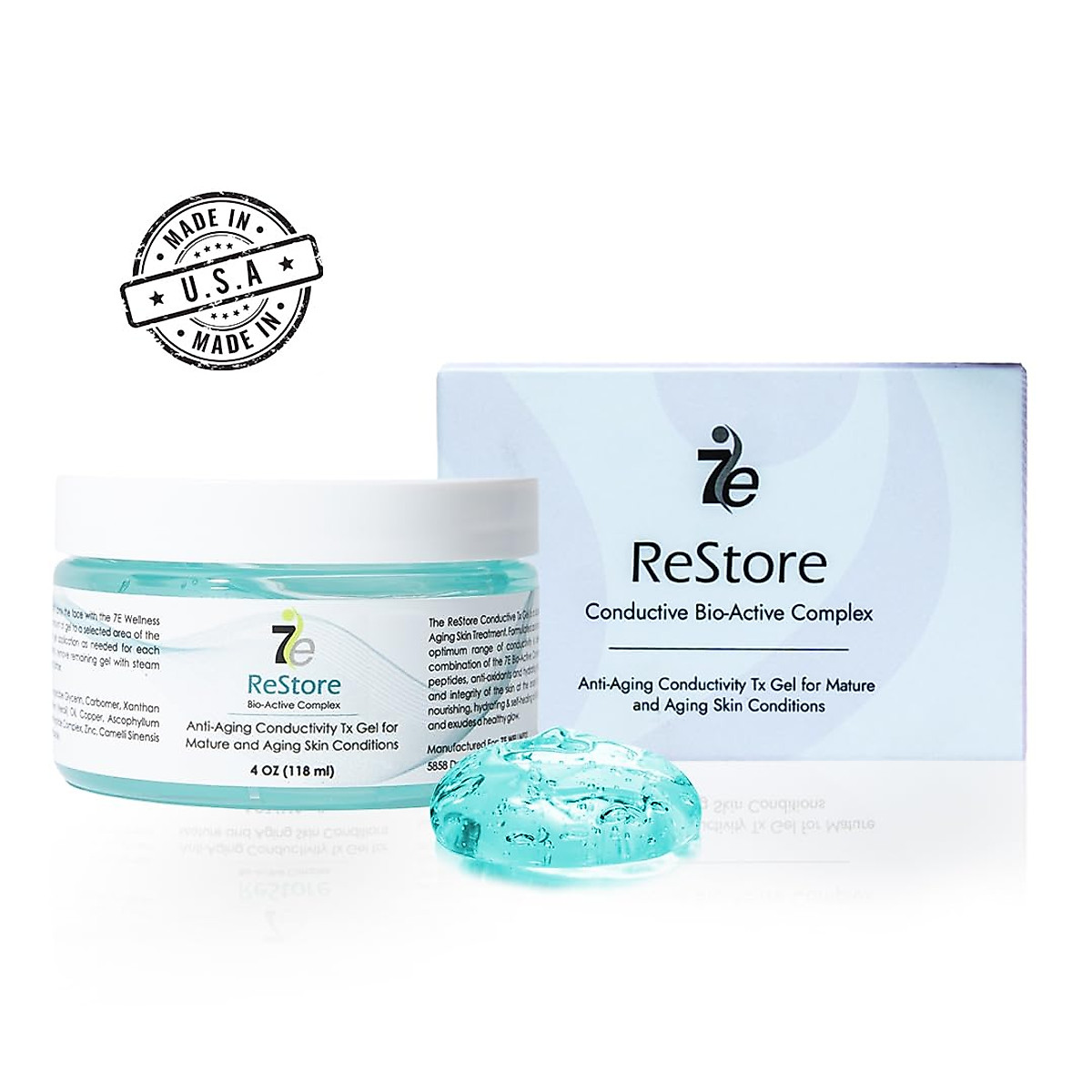 myolift 7E Wellness ReStore Conductive Gel with Bio-Active Complex - 4oz - Facial Skin Care Products with Green Tea Extract, Hyaluronic Acid, and Collagen Peptides - Anti Aging and Skin Tightening