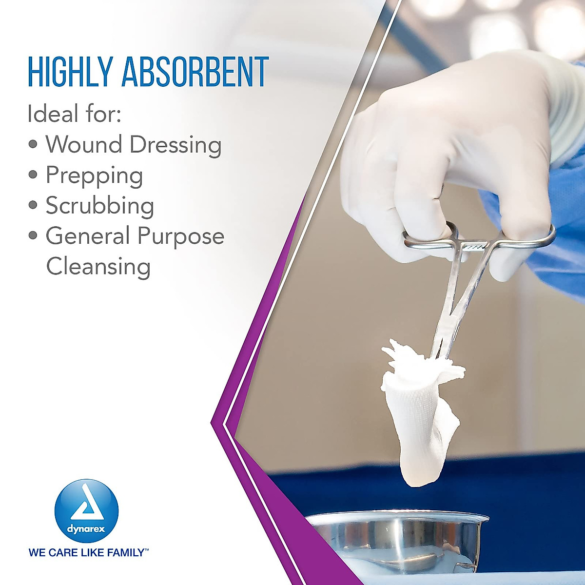 Dynarex Non-Woven Sponges, Sterile, Gauze Sponges, Highly-Absorbent and with Less Linting, 4"x 4", 4 Ply, 1 Case of 600 (24 Boxes of 25)