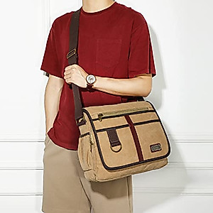 Sunsomen Canvas Messenger Bag Satchel Bag Crossbody Bag Shoulder Bag 14inch With Water Pocket (Army green)