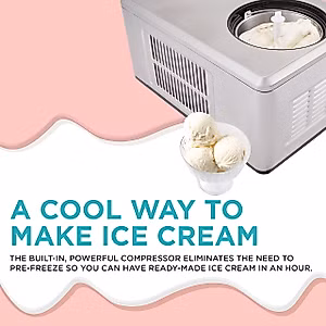 Ivation Automatic Ice Cream Maker Machine, No Pre-freezing Necessary with Built-in Compressor, Stainless Steel Gelato & Yogurt Machine, LCD Touchscreen Control, 2 Qt