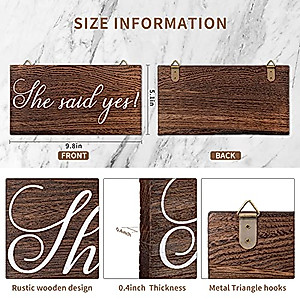 Blulu 2 Pieces He Asked She Said Yes Wall Decor Wood Hanging Engagement Decor Rustic Couple Wall Art Handmade Engagement Wedding Signs Announcement Keepsake Photo Prop Sign for Engagement Party Decor