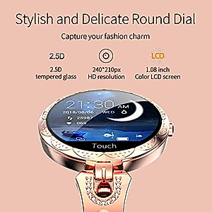 Rose Gold Smart Watch for Women，Ladies Smart Bracelet with Diamonds Stainless Steel Wristband, Elegant Fitness Tracker Pedometer Calorie Sleep Tracking Full Touchscreen for iOS Android Phones
