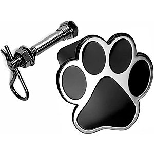 Dog Animal Paw Foot Emblem Metal Trailer Hitch Cover (Fit 2" Receivers, Chrome/Black)
