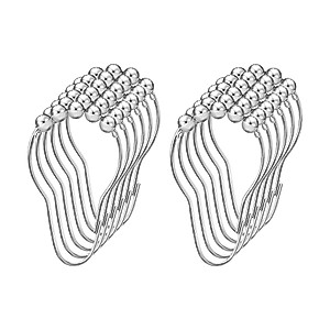 LiBa Shower Curtain Rings Hooks Rustproof Stainless Steel Nickel Chrome Plating for Bathroom Shower Curtain Rods- Set of 12