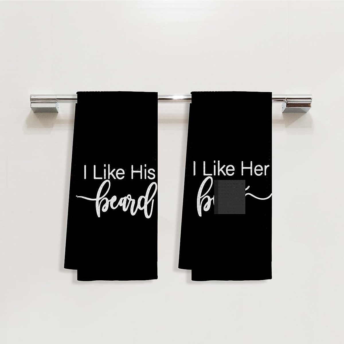 Voatok I Like His Beard I Like Her Bxxt Minimalist Black Bath Towel, Couples Gifts Set of 2 Decorative Towels,Funny Gifts for Husband Wife Boyfriend Girlfriend Newlyweds