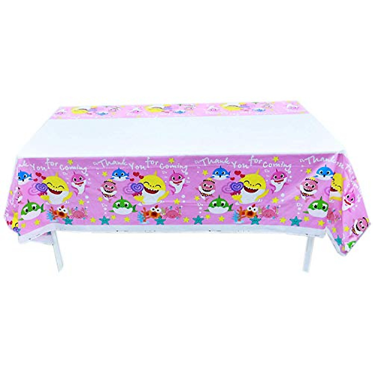 2 Pack Pink Shark Tablecloth - 70.8x42.5 Inch Undersea World Plastic Disposable Table Cloth Shark Baby Table Cover for Girls Birthday Party Supplies