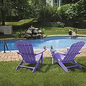 YEFU Adirondack Chair 3-Piece Set (Purple) Plastic Weather Resistant, with 2 Adirondack Chairs + an Outdoor Side Table