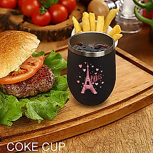 Paris France Eiffel Tower Souvenir Insulated Wine Tumbler with Lid Stainless Steel Travel Mug Coffee Cup for Cold & Hot Drinks