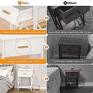 Ecoprsio Oversized Nightstands Set of 2, 26" Bedside Table with Charging Station, Modern End Side Table with X-Design, Tall Night Stand with Drawer and Shelf for Bedroom, Living Room, Sofa, White