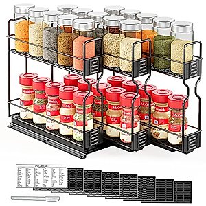 SpaceAid Pull Out Spice Rack Organizer for Cabinet, Heavy Duty Slide Out Seasoning Kitchen Organizer, Cabinet Organizer, with Labels and Chalk Marker, 7.7" W x10.75 D x10 H, 3 Drawers 2-Tier