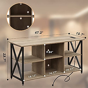 DANSION TV Stand for TVs up to 55 Inch, TV Stand with Power Outlets and LED Lights, Industrial Entertainment Center Media Console Television Stands with 6 Open Shelves for Living Room, Grey