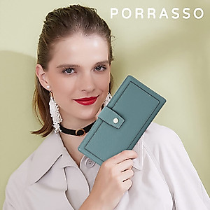 PORRASSO Wallet Women's Wristlet Bag Purse Bag Leather Card Holder Cell Phone Bag with Wrist Strap Card Slots Ladies Wallet Green