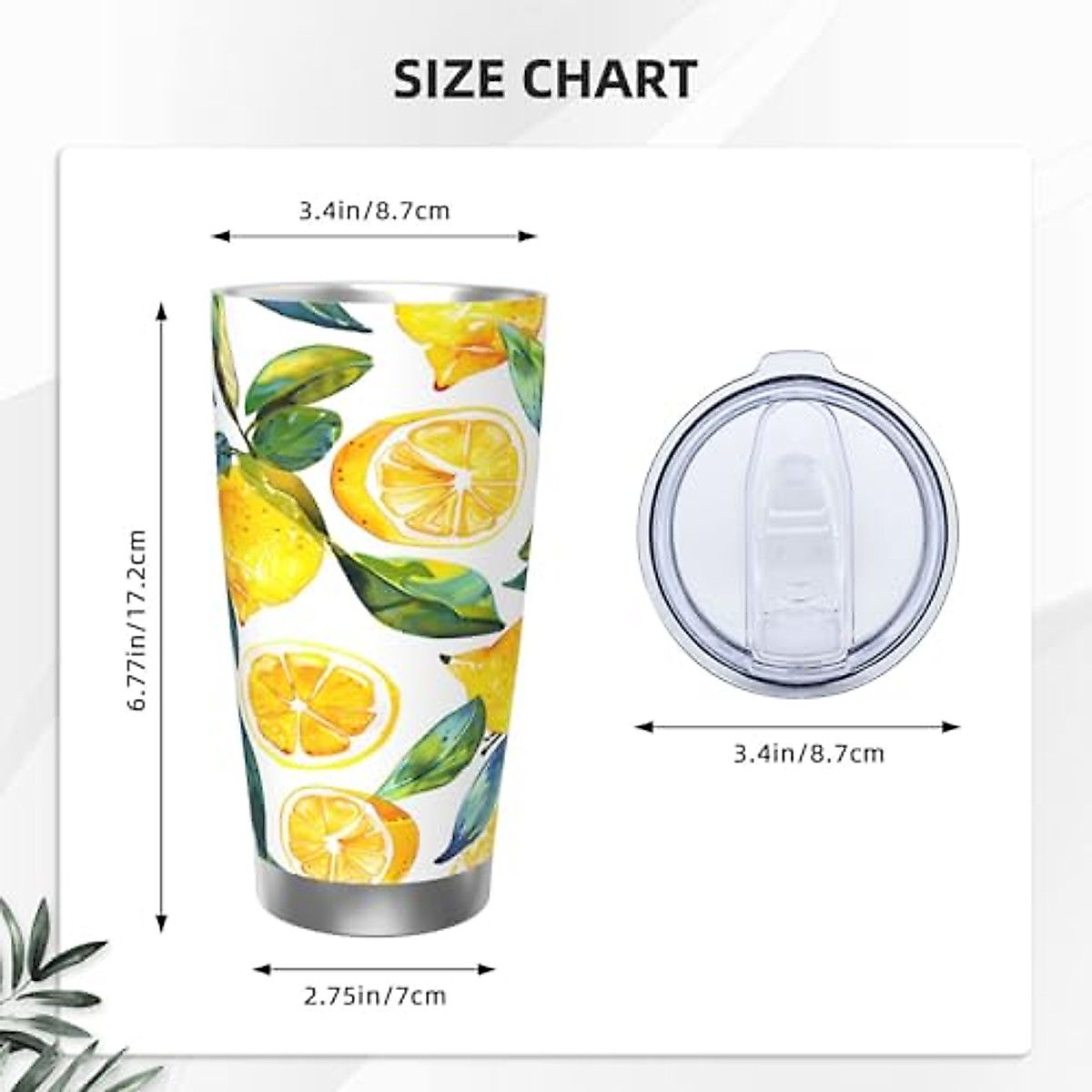 AYCZN Colorful Lemon 20 OZ Tumbler Stainless Steel Travel Coffee Mug, Summer Fruit Insulated Water Bottle with Lid and Straws Leakproof Thermal Cup