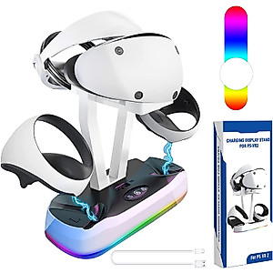 PS VR2 Charging Station Magnetic Charging Base for PS VR2 Headset Holder Storage Rack PS VR2 Controller Charging Dock Stand with RGB Color Light