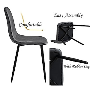 FurnitureR Modern Mid Century Leathaire Upholstered Kitchen Dining Chair Set of 2, Armless Leisure Accent Chair with Black Metal Legs Space Saving for Dining Kitchen Living Room, Grey, 2PCS