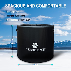 PLUNGE MAGIC Ultimate Cold Plunge Tub Inflatable Ice Bath Tub With Cover for Athletes Portable & XL Size, Water Chiller Compatible (Black - Round)