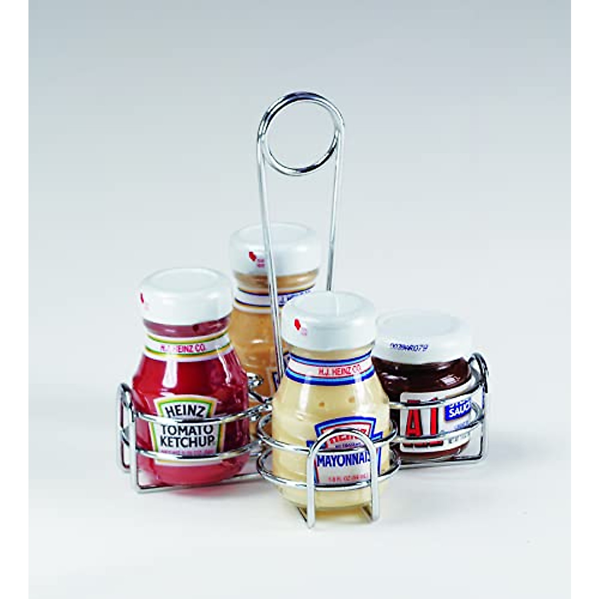 G.E.T. 4-221623 Metal Condiment Condiment Caddy with Number Holder, 4 Compartment, Chrome