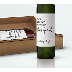 Pairs Well With Becoming Grandparents Wine Labels ● SET of 4 ● GENDER NEUTRAL Pregnancy Announcement Wine Labels, Baby Announcement Label, Pregnancy Reveal, Alternative to Card WATERPROOF A200-4P