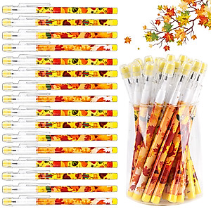 96pcs HB Fall Themed Pencils Thanksgiving Party Pencils Translucent Pencil Multipoint Pencil Multicolor Non- Sharpening Stackable Pencils Pop Up Plastic Pencils Maple Leaf Autumn Pencils ，4 style
