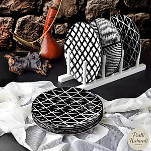 Piatti Naturali Ceramic Dinner Plates Set of 6, 10.2 inch Black Plates Microwave and Dishwasher Safe, Scratch Resistant.