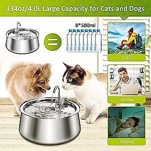 ZEKIRY Cat Water Fountain Stainless Steel, 134oz/4L Automatic Pet Water Fountain, Ultra Quiet Dog Water Dispenser with Filter and Sponge, SUS 304 Faucet Shape Water Fountain for Cats, Dogs