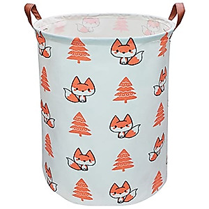 ASKETAM Canvas Fabric Collapsible Kids Baby Laundry Basket Children Nursery Bedroom Dirty Clothes Hamper Storage Bin Toy Organizer (Fox little pine)