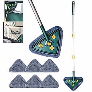 Mops for Floor Cleaning, Extendable Microfiber Triangle Mops for Floor Cleaning with 6 Mop Pads Washable Microfiber,59 Inch Wall Cleaner Mop With Long Handle for Hardwood,Tile,Marble Floor