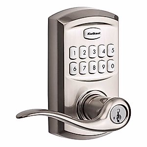Kwikset 99170-001 SmartCode 917 Keypad Keyless Entry Traditional Residential Electronic Lever Deadbolt Alternative with Tustin Door Handle and SmartKey Security, Satin Nickel