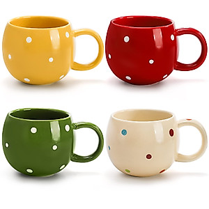 Coloch Set of 4 Ceramic Polka Dot Coffee Mug with Handles, 13.5Oz Assorted Milk Mugs Colorful Porcelain Mug Set for Coffee, Milk, Tea, Hot Chocolate, Home, Party Use, Ideal Gift, Four Colors