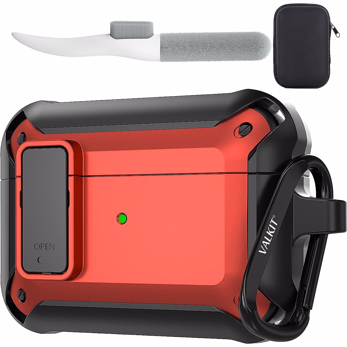 Valkit for Airpods Pro Case Cover with Lock, Military Armor Series Full-Body AirPod Pro Case with Keychain Cool Air Pod Pro Shockproof Protective Case for AirPods Pro 2019, Black/Red