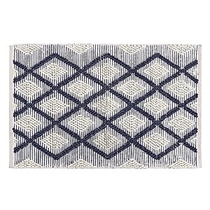 Home Talk Store Wool Area Rug | Handcrafted Traditional Rugs | Non-Skid Carpet | Modern Indoor Shag Rugs for Bedroom, Home Décor, Dining Room | Wool Mats | 4’x 6’ | White & Navy