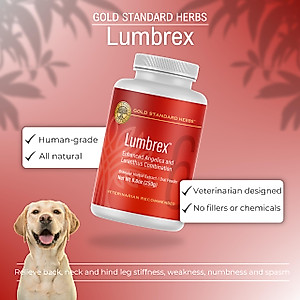 Lumbrex Joint Pain and Stiffness Relief Supplement for Dogs by Gold Standard Herbs, All Natural Angelica Root and Loranthus, 250 gram Powder