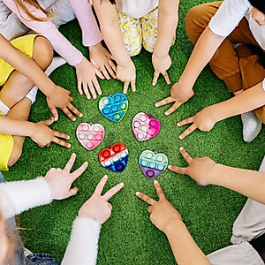 Prefilled Heart Pop Heart Fidget Toys with Cards for Kids - 12 Pack Mini Heart Pop Bubble Sensory Toys Bulk with Keychain Toddlers Girls Boys Exchange Birthday Gifts for Party Favors Supplies