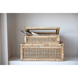 Creative Co-Op Cane and Rattan Display Boxes with Glass Lid, Set of 2