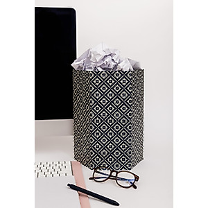 STEEL MILL AND CO. Open Waste Paper Bin Collapsible Office Trash Can, Waste Basket for Office, Bedroom, Bathroom, Trash Can, Garbage Bin, Recycling Container, Dustbin, Small, Geometric Navy