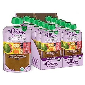Plum Organics Mighty 4 Organic Toddler Food - Guava, Banana, Black Bean, Carrot, and Oat - 4 oz Pouch (Pack of 12) - Organic Fruit and Vegetable Toddler Food Pouch