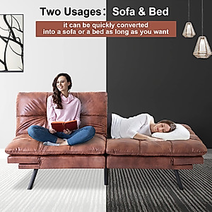 MUUEGM Futon Sofa Bed Faux Leather Memory Foam Couch Futon Sets,Convertible Sleeper Sofa for Living Room,Modern Daybed w/Removable Armrests,Love seat for Compact Living Space,Brown