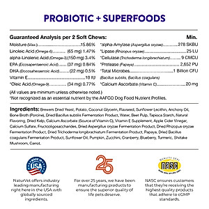 NaturVet Evolutions Probiotic & Superfoods 90ct Soft Chews for Dogs - Prebiotic & Probiotic Blend, Digestive Enzymes, Bone Broth, Omega's - Nourishes Natural Gut Bacteria and Intestinal Microflora