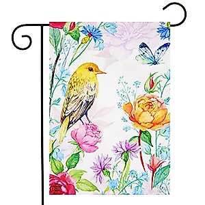 Whimsical Bird Spring Burlap Garden Flag Floral 12.5" x 18" Briarwood Lane