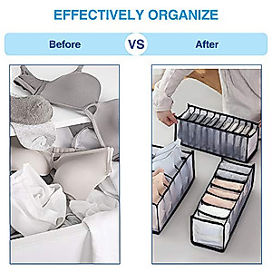 TOPTEAM Underwear Drawer Organizer, 3 Sets of Foldable Closet Storage Boxes, Drawers for Underwear, Bras and Socks, or Closet Storage Bags, Including 3 Pieces of 6/7 /11 Compartments (Black)