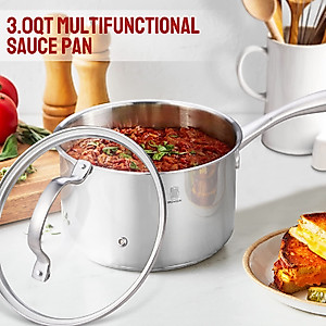 ROYDX Stainless Steel Sauce Pan with Lid, 3QT Saucepan with Stay-cool Handle, Induction Compatible Cooking Pot Multipurpose Use for Home Kitchen or Restaurant, Dishwasher Safe, Oven Safe