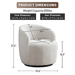 Swivel Barrel Chair, 360° Comfy Small Single Sofa Swivel Accent Chair for Small Space,Modern Boucle Round Swivel Chair Upholstered Accent ArmChair for Living Room Bedroom Nursery Hotel(Ivory)