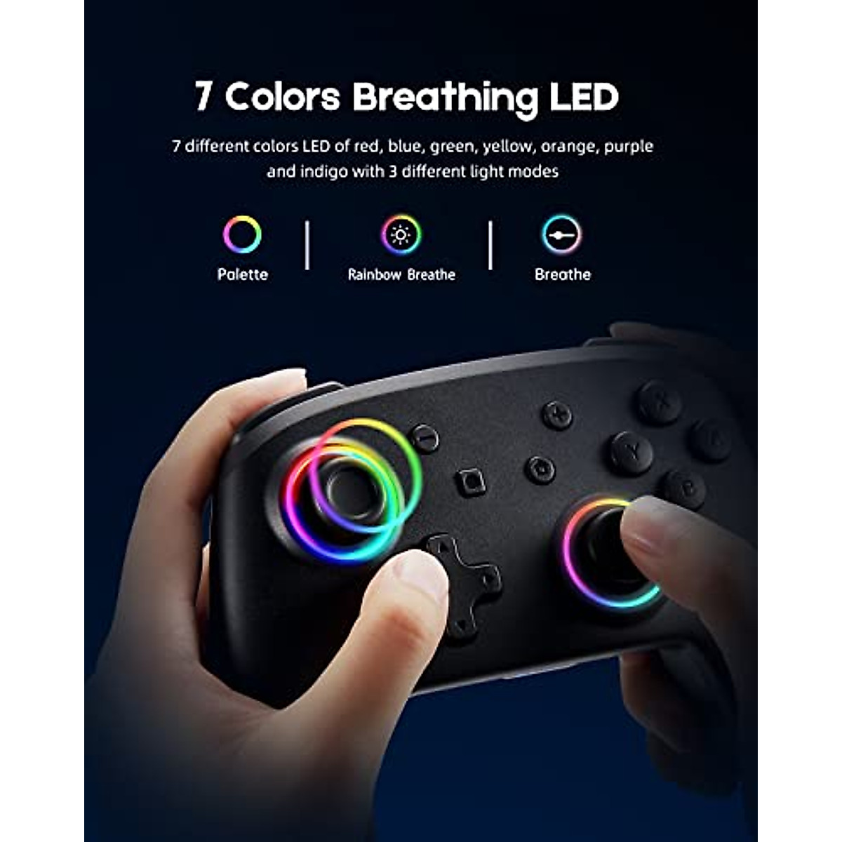 Switch Pro Controller Compatible with Switch/Swith OLED/Switch Lite, Wireless Switch Controller with 7 LED Colors/ Motion Control/Dual Vibration/Turbo