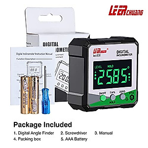 Digital Angle Finder, LEERCHUANG Inclinometer Angle Measuring Tool with Magnetic Base, Digital Angle Gauge/Protractor for Woodworking, Carpentry, Building, Automobile, Masonry – Green Light