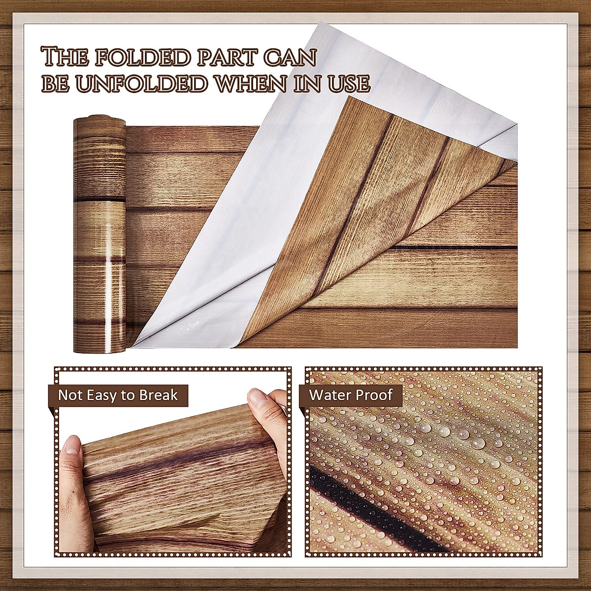 Jecery Wood Grain Tablecloth Backdrop Roll 4.5x100 ft Western Themed Party Backdrop Extra Large Wood Plastic Backdrop Sign for Rustic Wedding Decorations Barn Themed Birthday Decor (Brown)