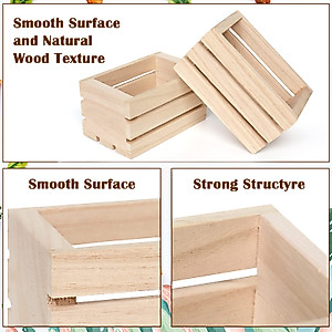 Aweyka 4 Pack Mini Rustic Wooden Crates, Decorative Wood Crates Unfinished Wood Box, Crate Box Wooden Storage Box for Kitchen, Office, Bedroom, Closet, Rustic Country Decor