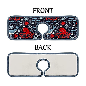 Kitchen Faucet Absorbent Mat 2 Pieces Cute Octopus Fish Crab Faucet Sink Splash Guard Bathroom Counter and RV,Faucet Counter Sink Water Stains Preventer