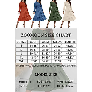 ZOOMOON Women’s Smocked Puff Sleeve Dress 2025 Fall Winter Crewneck Tiered Midi Flowy Dresses(Beige,XL)