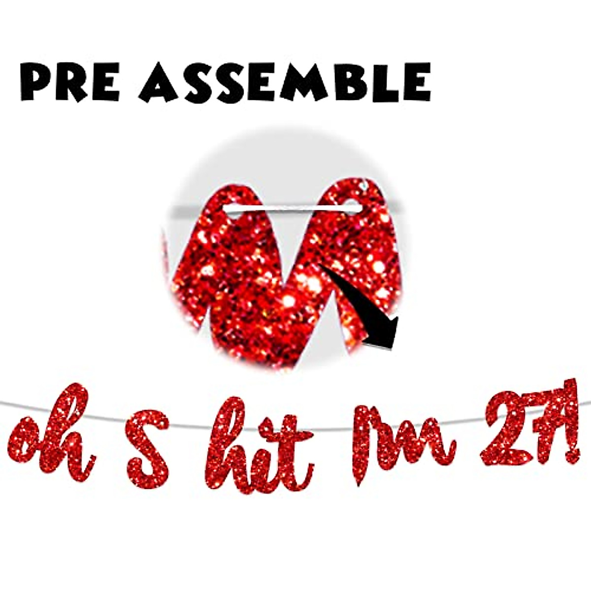 Oh S*it I’m 27! Banner Backdrop Glitter Red Hello 27 Cheers to 27 Years Old Theme Decorations Decor for Man Woman Happy 27th Birthday Party Supplies Photo Studio Prop Favors