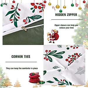 WONGS BEDDING Christmas Duvet Cover Set King,Merry Christmas Holly Berry Printed Bedding Duvet Cover,3 Pieces New Year Bedding Set with 2 Pillowcases 104”X 90”